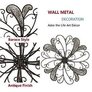 Adeco Rustic Urban Flower Scrolled Design, Metal Wall Hanging Decor For Nature Home Art Decoration & Kitchen Holiday Wall Decorations, Christmas Wall Art Gifts - 25x25 Inches