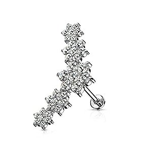 5 Tiered CZ Flower Curve Top Conch Tragus Helix Daith Ear Cartilage Piercing 16G 8mm Length - Clear