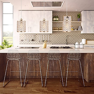 Cuaulans Gold Crystal Pendant Light, 3 Pack Kitchen Island Lighting, Modern Adjustable Bar Lights Hanging Fixture for Kitchen Dining Room Bedroom Bar