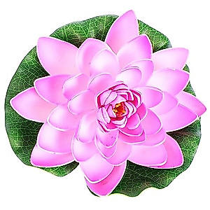 Lotus Flower 6pcs Floating Lotus Flowers Artificial Plastic Lotus Flower with Water Lily Pads Fake Plant Flower Aquarium Garden Water Pond Decoration Pink Pool Lilly Pad