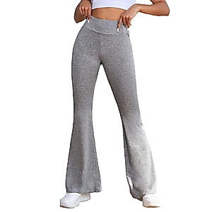 OYOANGLE Women's Yoga Flare Leg Bell Yoga Pants High Waisted Bootcut Bottom Yoga Leggings Grey M
