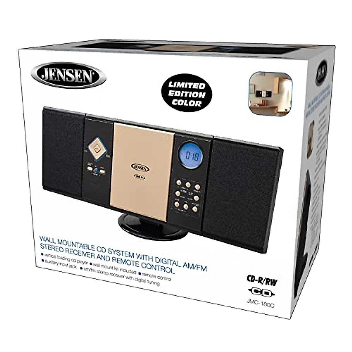 Jensen JMC-180C Champagne Wall Mountable CD Shelf System with Digital AM/FM Stereo Receiver and Remote
