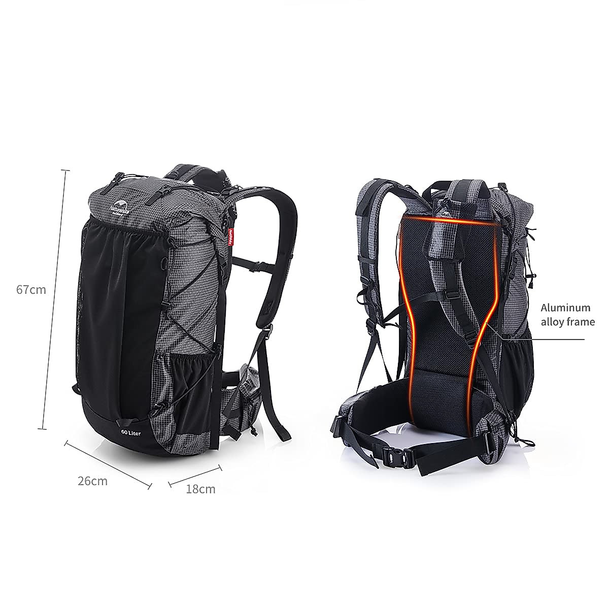 Naturehike 65L Internal Frame Hiking Backpack for Outdoor Camping Travel Backpacking Backpack for Adult (65L, Black)