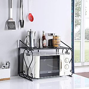 DAZONE Metal Microwave Rack Shelf Kitchen Counter and Cabinet Shelf (Black)