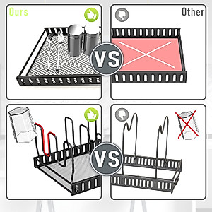 EMT ETRENDS Pots and Pans Organizer, Adjustable 2 Packs Pot Organizer with 7 Dividers and Bottom Mesh, Expandable Pot and Pan Organizer for cabinet, Kitchen Counter, Black…