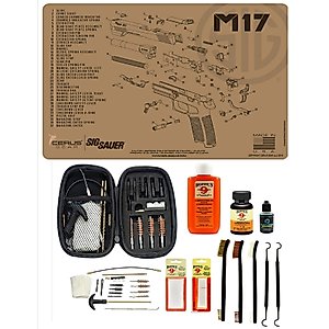 Range Warrior 27 Pc Gun Cleaning Kit - Compatible with SIG M17 TAN - Schematic (Exploded View) Mat, Range Warrior Universal .22 9mm - .45 Kit & Tac Book Accessories Set
