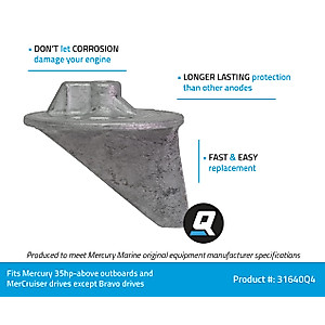 Quicksilver 31640Q4 Aluminum Trim Tab Anode for Mercury or Mariner Outboards and MerCruiser Stern Drives, Unspecified