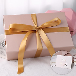 Shindel Gift Box with Magnetic Lid, Rose Gold Gift Box with Ribbon Greeting Card Magnetic Closure Gift Box for Presents Wedding Birthday 9.4"x6"x3"