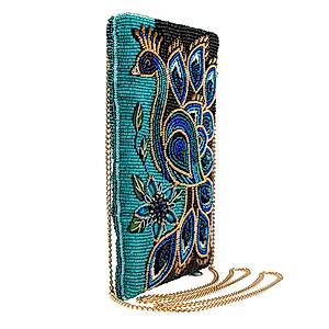 Mary Frances Peacock Pride Beaded Crossbody Phone Bag, Multi