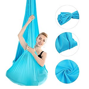 Aerial Yoga Hammock, 2.8x1m/9.2x3.3ft Durable Elastic 2.8M Pilates Swing Fitness Training Accessory Sky Blue Set Antigravity Inversion Exercises Improved Flexibility & Core Strength - Extension