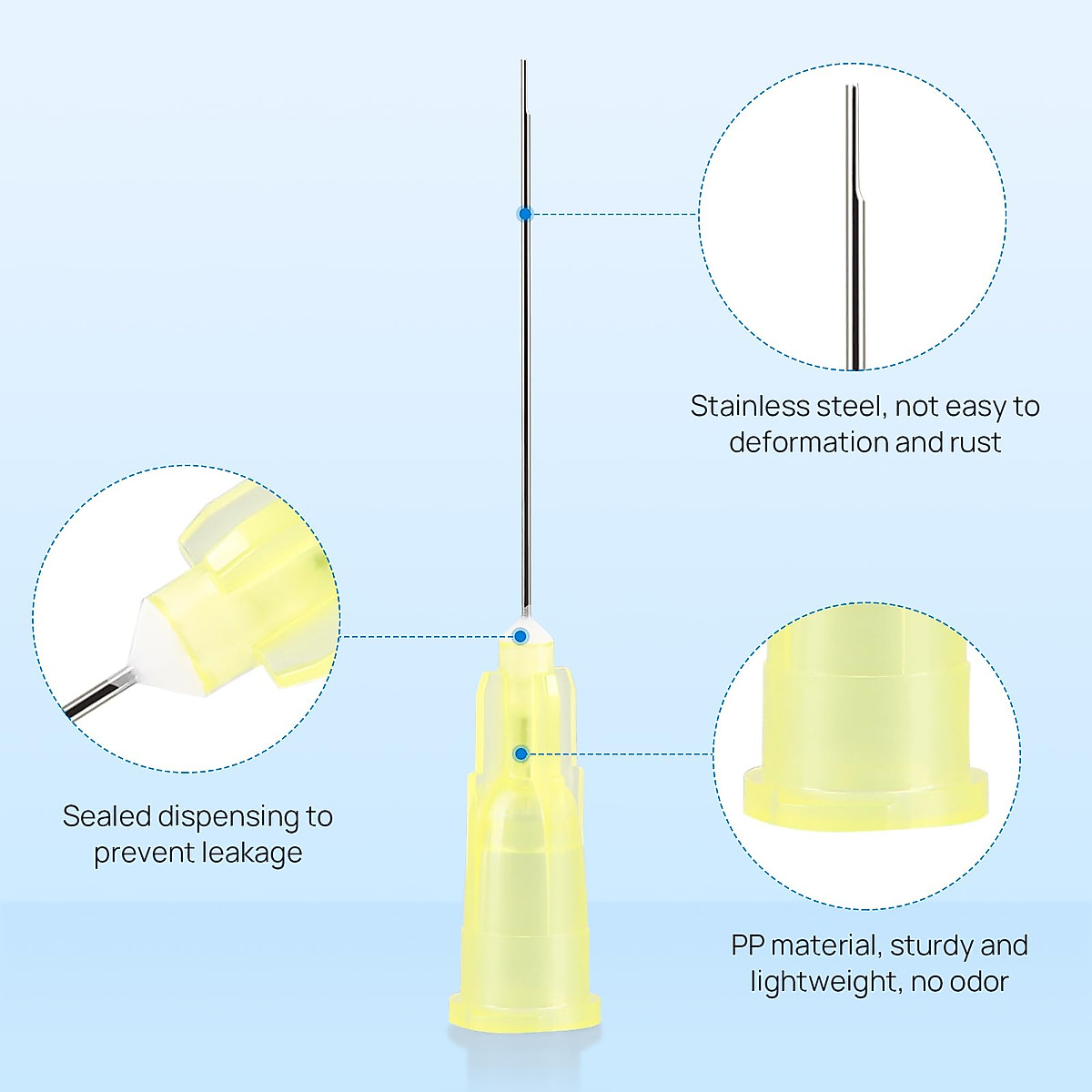 JMU 100pcs Dental Irrigation Needle Tips, 27G Blunt Dispensing Needle Tips Endodontic Irrigarion Needles, Luer Lock Design, Yellow