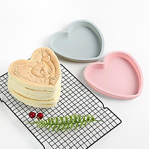 JINJIASUYISU 2 Pcs Silicone Cake Mold, Rainbow Cake Baking Pans, Heart Shape, Non-Stick, Easy to Clean, Ideal for Making Layer Cakes, Pizza, Vegetable Pancakes, Bread, Resin Art