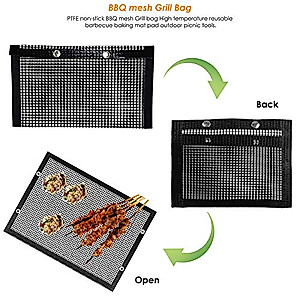 Eurobuy BBQ Mesh Grill Bags,Non-Stick High Temperature Resistance Reusable Grilling Pouches Outdoor Picnic Tool Easy to Clean