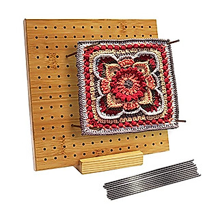 Iswabard Crochet Blocking Board Handcrafted Knitting Blocking Mat for Knitting Crochet and Granny Squares, Full Kit with 15 Stainless Steel Rod Pins, Gifts for Mothers, Grandmothers, 7.7 x 7.7 inches