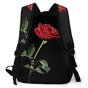 Durable Polyester Rucksack Red Rose Flower Black Traveling & Camping Backpack - Large Capacity Multipurpose Anti-Theft Bookbag for Men Women Kids