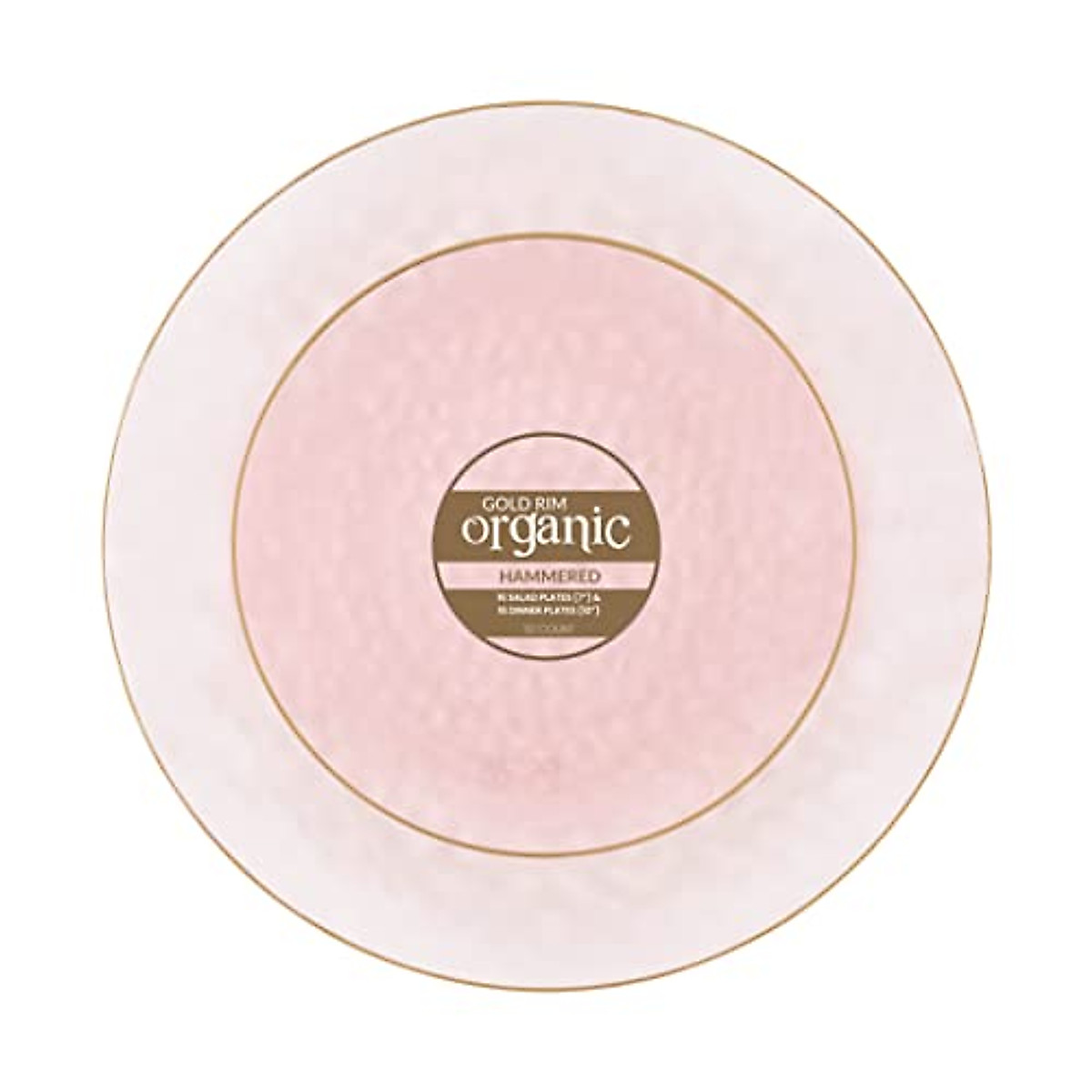 PARTY BARGAINS 7" & 10" Organic Collection Hammered Salad and Dinner Plates Combo with Gold Rim – Transparent Pink, 32-Pack Disposable Plastic Tableware for Birthdays, Banquets, and Formal Events