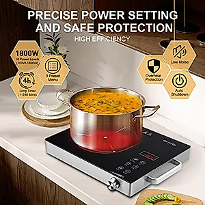 Ghjcvkp Portable Ceramic Cooktop, 1800W Electric Single Hot Plate for Cooking with 18 Power Levels, Infrared Countertop Burner with Sensor Touch, 4-hour Timer, Adjustable Knob