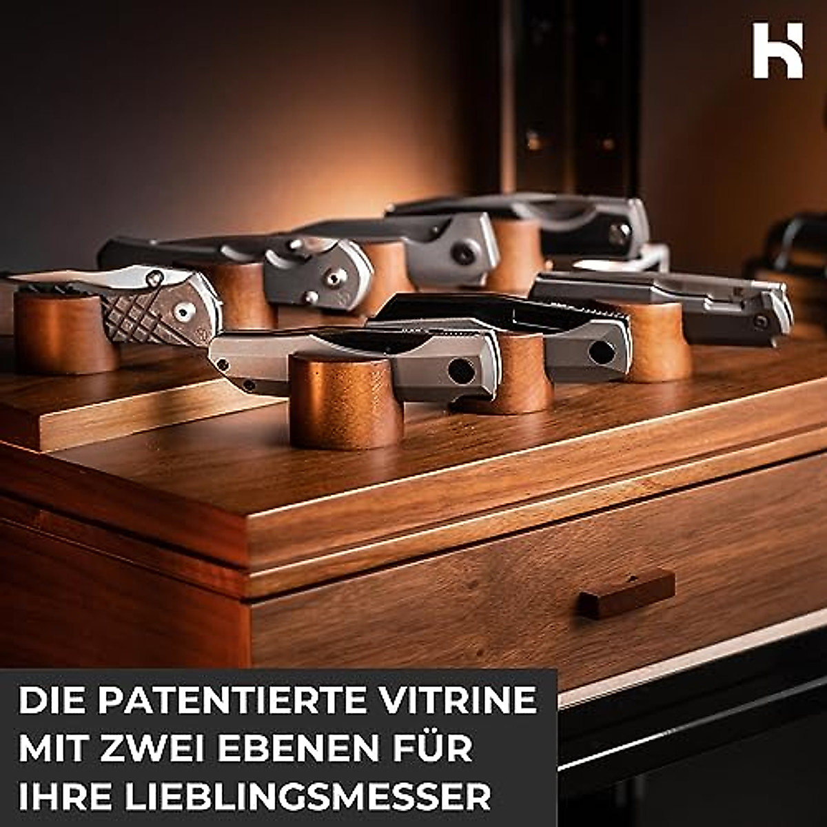 Pocket Knife Display Case – Pocket Knife Case – Knife Cases For Collections – Two-Tier Knife Holder And Knife Display Stand – Pocket Knife Storage Knife Collection Storage Box – The Armory – Walnut