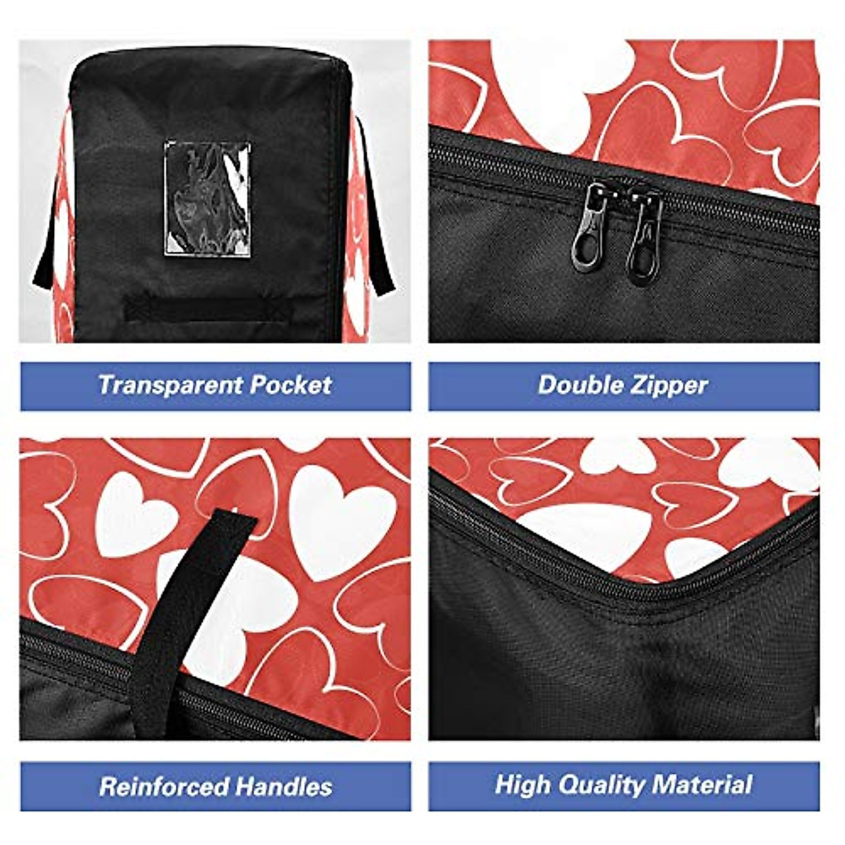 OTVEE Storage Bag Organizer King Size with Reinforced Handle Valentine's Day White And Red Hearts On Background Printed Firm Fabric Strong Zipper Foldable Space Saver for Clothes, Quilts, Blankets,Dol