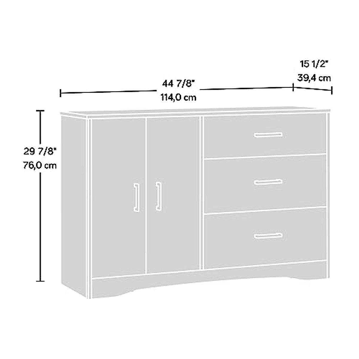 Sauder Beginnings 3-Drawer Dresser Finish Summer Oak, L: 45.0" x W: 15.75" x H: 29.92", Brown Beige Gray Black