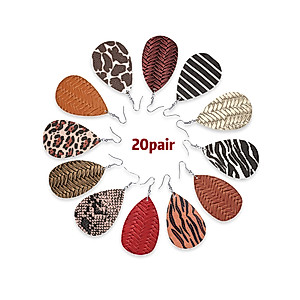 Hicarer 20 Pairs Faux Leather Earrings Lightweight Leaf Earring Teardrop Dangle Earrings for Women Jewelry Gift(Classic with Bold Style)