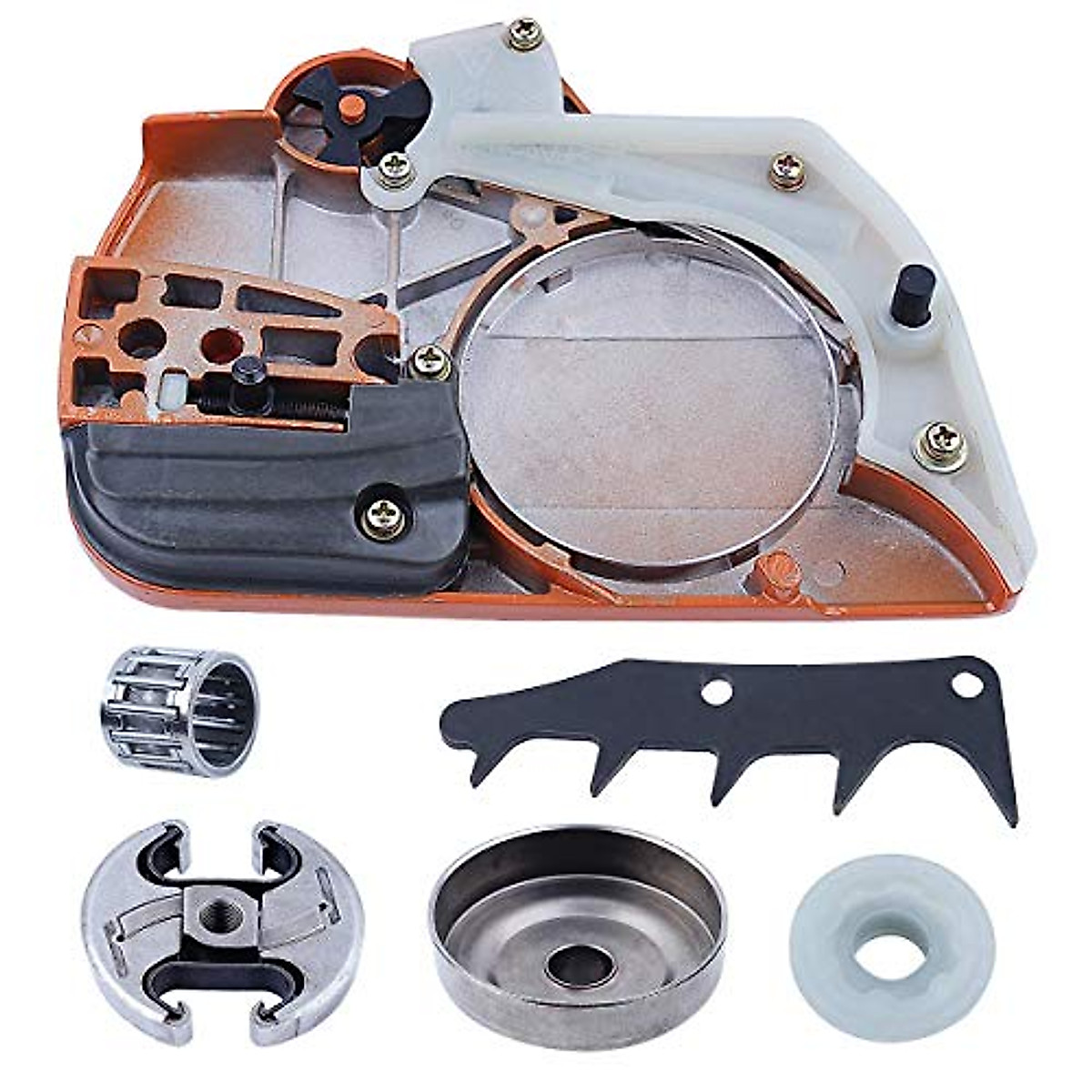 Adefol Chainsaw Brake Clutch Cover and .325" 7T Clutch Drum For Husqvarna 445 450 with Worm Gear Needle Bearing Felling Dog Spike Replacement Parts for 544097902, 578097901, 503931801