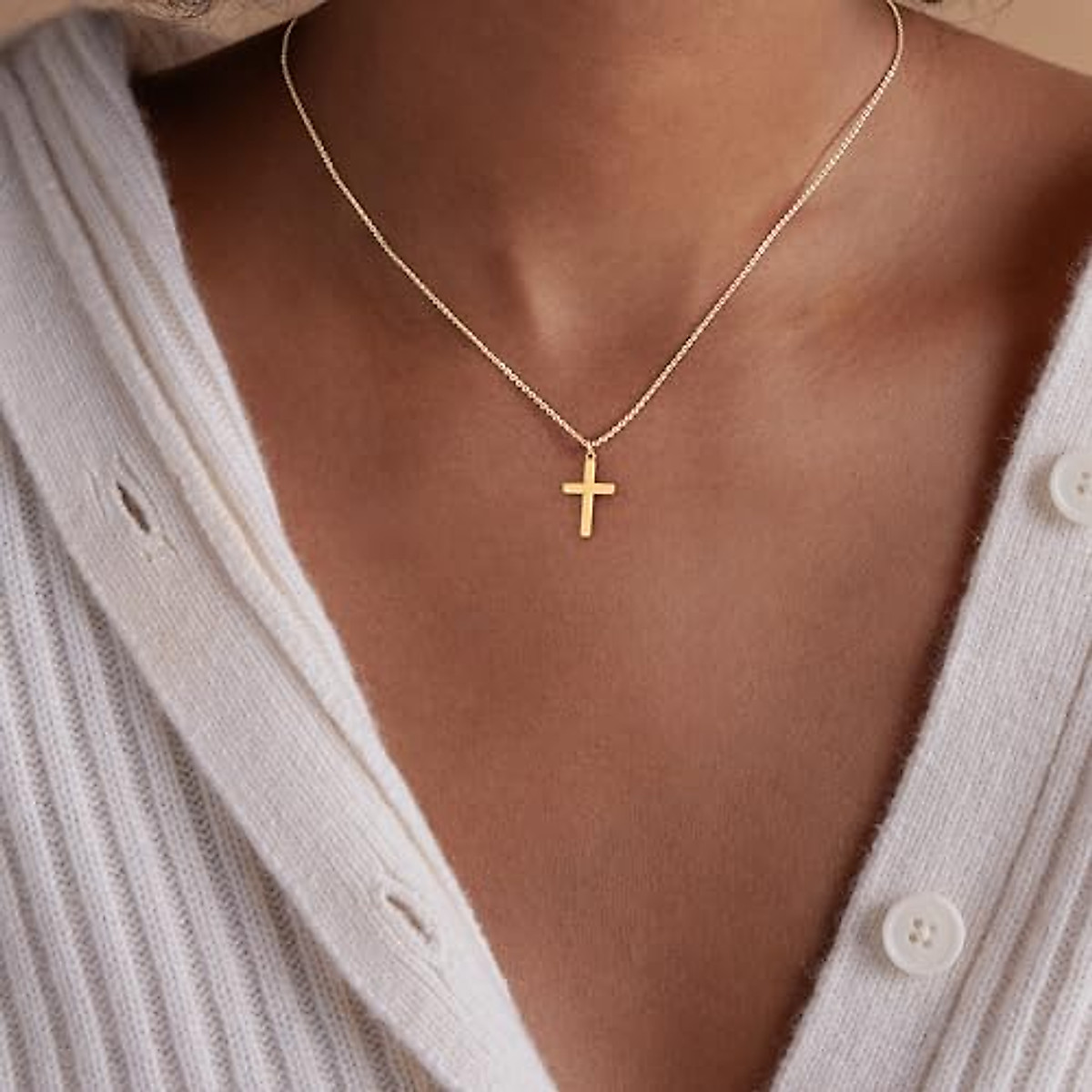KICKGY Gold Cross Necklace for Women 14K Gold Plated Small Cross Necklace Dainty Gold Necklace Cute Cross Choker Necklace Simple Cross Pendant Necklace Aesthetic Jewelry for Women Gift