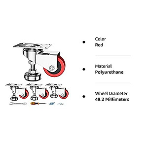Homhoo 2" Leveling Plate Caster Wheels with Adjustable Anti-Vibration Leveling Foot Pad Heavy Duty Swivel casters for Workbench, Machine Equipment, Furniture Red Set of 4 Total Capacity 1100 Lbs