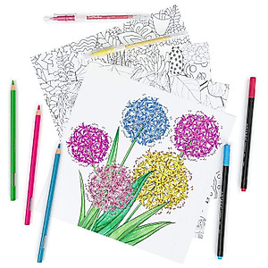 ARTEZA Adult Coloring Book, Floral Designs, 9x9 Inches, Stress-Relieving Coloring Pages with 50 One-Sided Images, 100 lb Paper