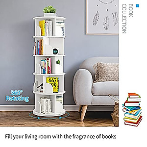 Nisorpa 5 Tier Rotating Bookshelf, 360° Revolving Bookcase Rotating Stackable Shelves Floor-Standing Storage Display Rack Used in Bedrooms Living Rooms Study Office (63"x18"x18")