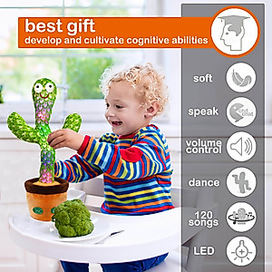 [Update Volume Adjustable] Talking Cactus Toy Mimics Back, Gift Package Repeat Talking Cactus Plush Toys - Talking Sing+Repeat+Dancing+Recording+Rainbow Led Cactus Toy(15 Second Recording)