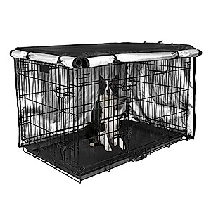 Dog Crate Cover 36 inch - Double Door, Dog Kennel Indoor, Waterproof Dog Kennel Cover with Air Vent Window, for Indoor/Outdoor Most Wire Dog Crate(Black)
