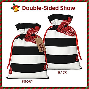 Lips Printed In Black And White Stripeschristmas Drawstring Gift Bag, Linen Drawstring Gift Bag, Reusable Drawstring Gift Bag, Used For Christmas, Birthday, Wedding Supplies