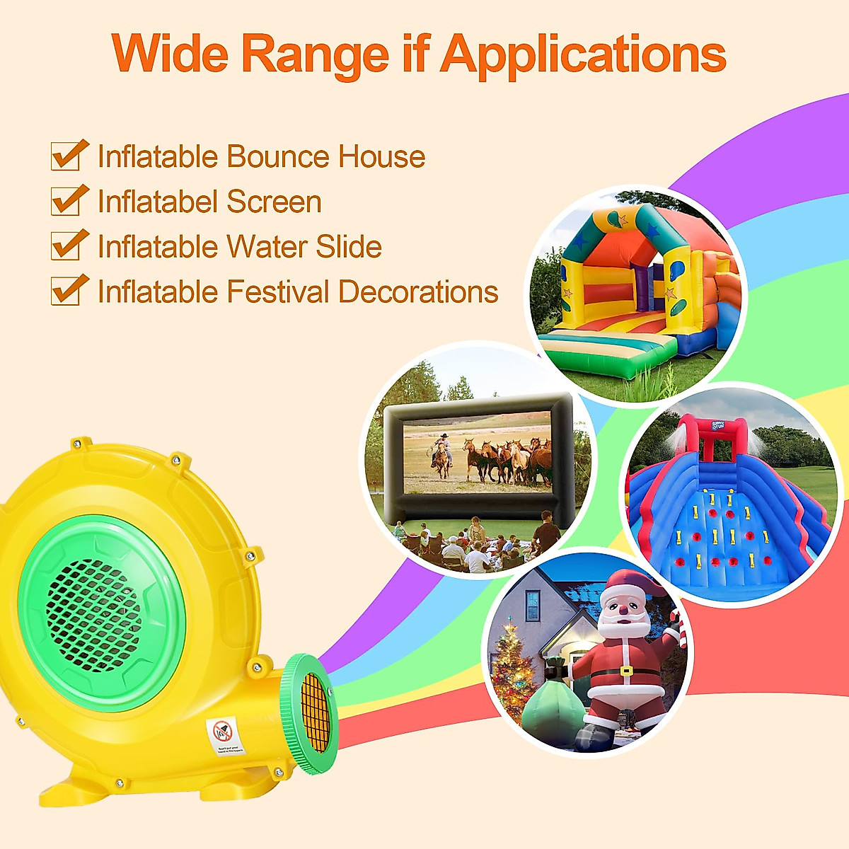 Bounce House Blower, 370W/0.5HP Commercial Air Blower with Double-Sided Fan Blade Design, Strong Wind and Great Heat Dissipation Properties for Bouncy Castle, Jump Slides, Arch, Inflatables