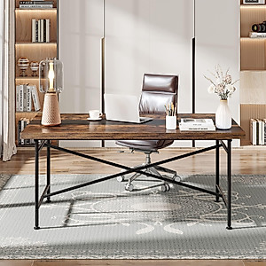 Tribesigns 63 Inch Conference Table, 6 Person Rectangular Conference Table, Meeting Table Seminar Boardroom Table with Strong Metal Frame for Office Conference Room (Rustic Brown & Black)