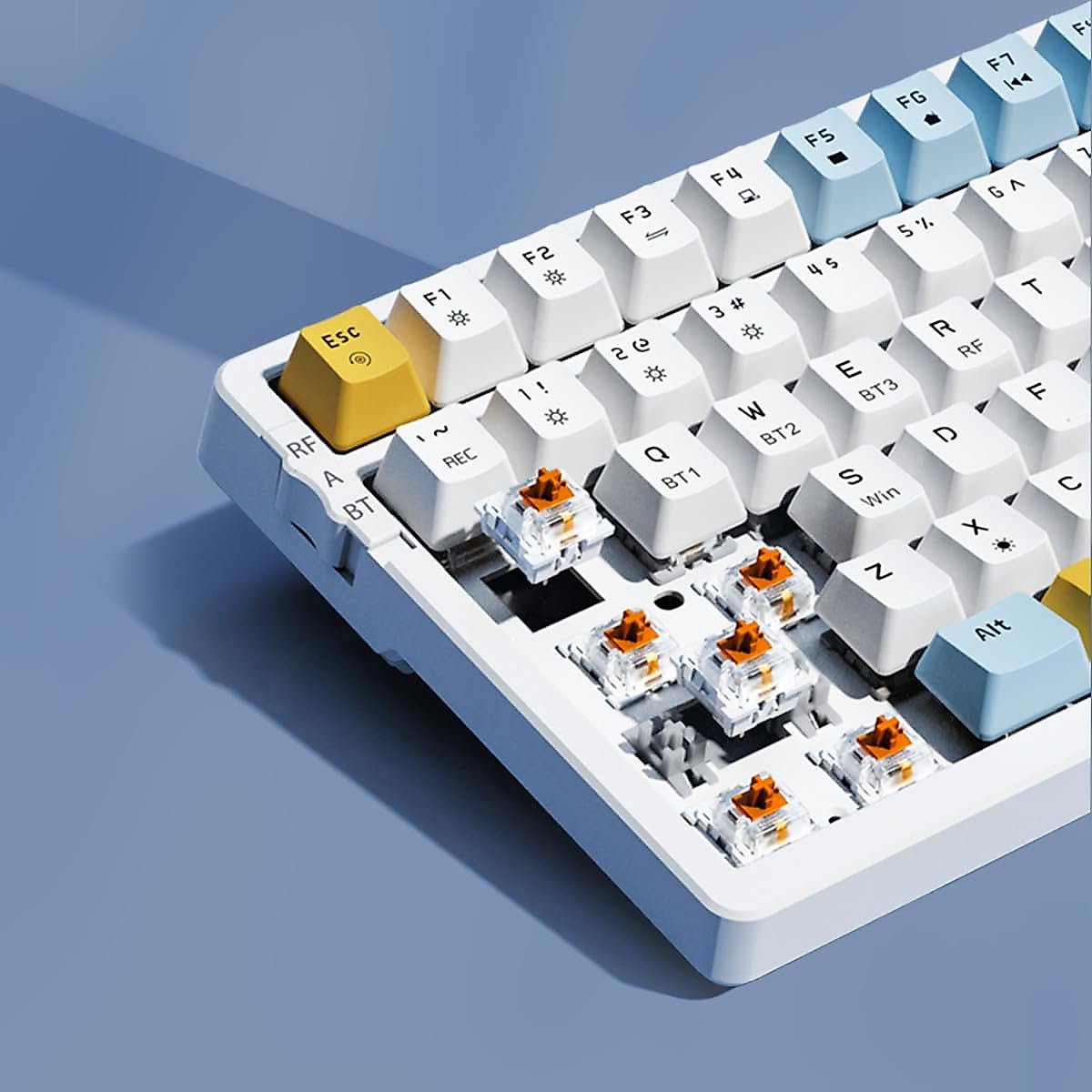 Merdia Wireless Mechanical Keyboard, Triple Mode 2.4G/USB-C/BT Gaming Keyboard 100 Keys Ice-Blue Backlit Brown Switch Keyboard | Rechargeable Keyboard | Mechanical Gaming Keyboard | Ice Blue/W/Y