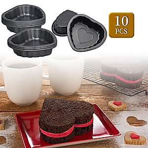 LIDSCURA 10 pcs Mini Fluted Tube Pan, 4 Inch Carbon Steel Fluted Cake Mold Cup with Flower Shape, Nonstick Cake Pan Mini Tube Oven Baking Mold for Cupcake, Bread, Bavarois, Brownie, Love Heart Shape
