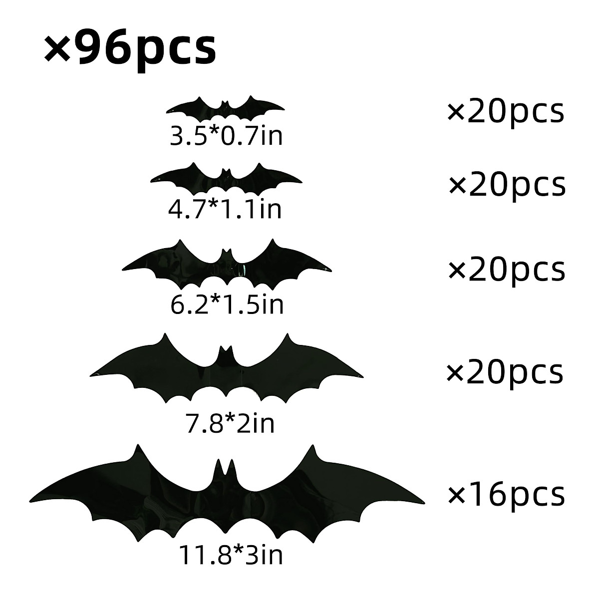 96 Pcs Bats Wall Decor Halloween Decorations, 5 Different Sizes Realistic PVC 3D Black Window Clings, Scary Bat Stickers for Home Decor DIY Wall Decal Party Supplies, Double-Sided Adhesive Included