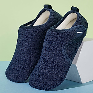 Heiiwarm Boys Toddler Girls Slippers Barefoot House Shoes Winter Warm House Slippers Cozy Lightweight Non-Slip Bedroom Indoor Socks Navy Toddler 10-11