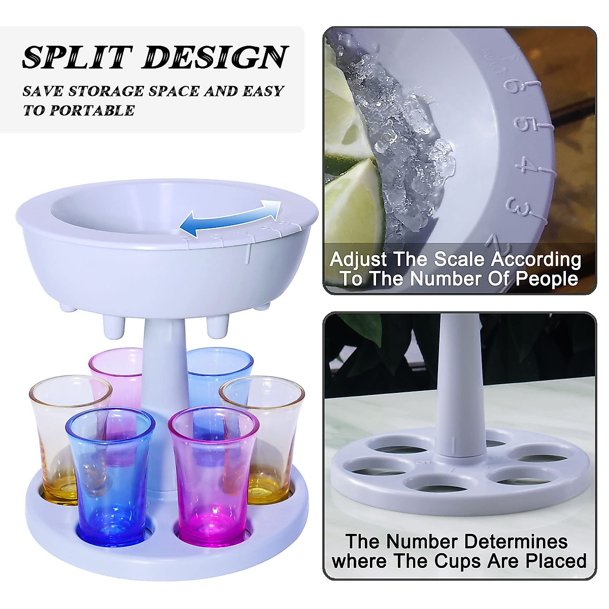 6 Shot Pourer Glass Dispenser and Holder,Shot Dispenser with 6 Colored Acrylic 2 Oz Cups Glasses, Multiple Buffalito Six Drink Shot Dispenser for Party, Multi Pouring Shot Dispenser Glasses,Grey