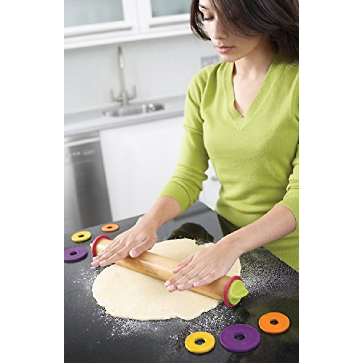 Joseph Joseph Adjustable Rolling Pin with Removable Rings, 13.6", Multi-Color