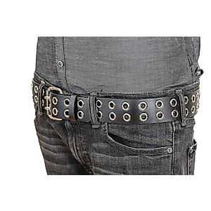 Grommet Eyelet Uniform Belt Made in USA Genuine Leather Punk Goth Thrash Metal (L-36) Black