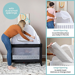 Pro Baby Safety Premium Pack n Play Tent, Mini Crib Tent to Keep Baby from Climbing Out, Auto Pop Up Pack and Play Tent with Auto-Lock Zippers, Thick Velvety Breathable Mesh (Geometric Cubes)