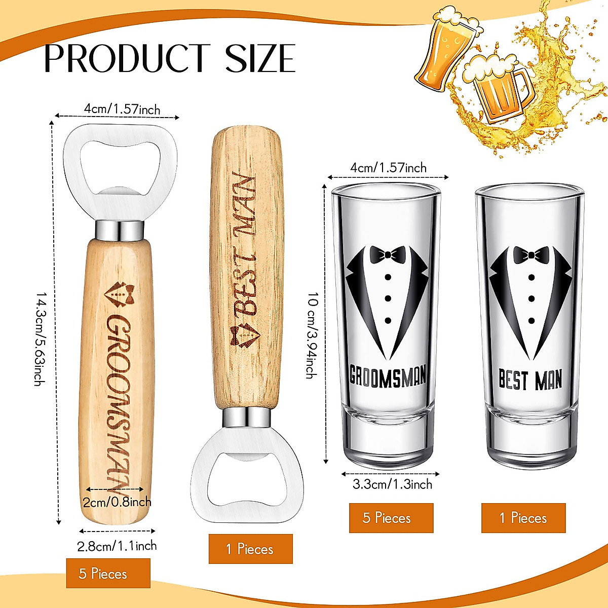 Didaey 12 Pcs Groomsmen Shot Glasses and Beer Bottle Opener Set Include 6 Best Man Groomsmen Shot Glasses and 6 Bottle Opener Bulk Groomsmen Gifts Groomsman Proposal Gifts for Wedding Favor (Simple)