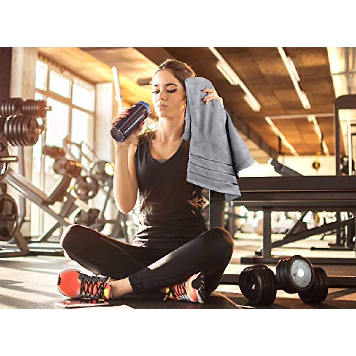 Utopia Towels 8-Piece Luxury Towel Set, 2 Bath Towels, 2 Hand Towels, and 4 Wash Cloths, 600 GSM 100% Ring Spun Cotton Highly Absorbent Viscose Stripe Towels Ideal for Everyday use (Cool Grey)