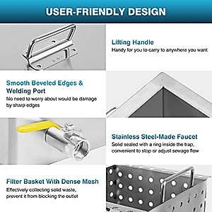 IRONWALLS 8LBS Top Inlet Commercial Grease Interceptor, Stainless Steel Grease Trap 4 Gallon, Under Sink Grease Trap Waste Water Oil-water Separator for Restaurant, Cafe, Canteen, Factory, Kitchen