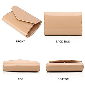 Labair Patent Leather Clutch Evening Bags for Women Wedding Formal Prom Handbag.(Nude)