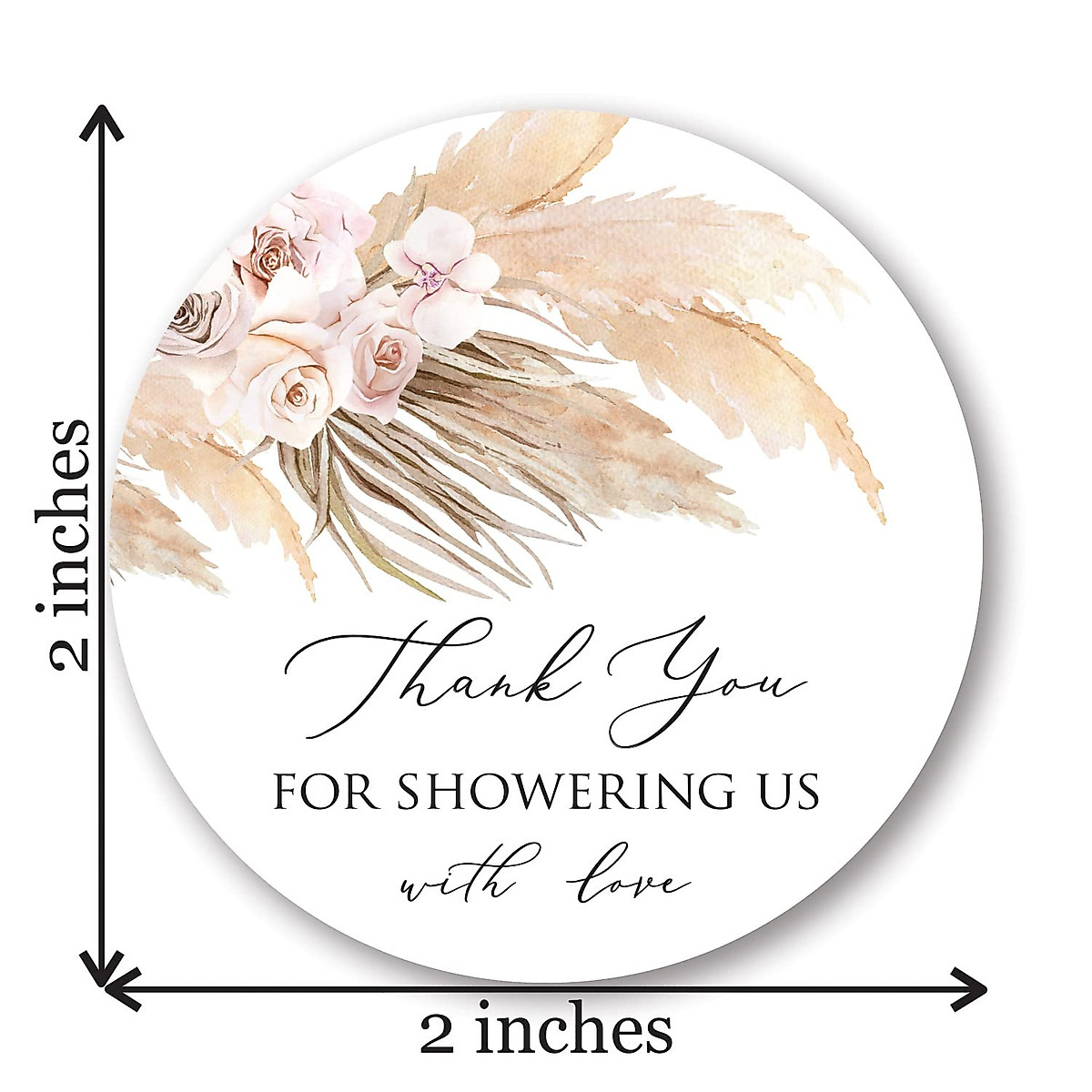 2" Round Pampas Grass Thank You Favor Stickers - Set of 40