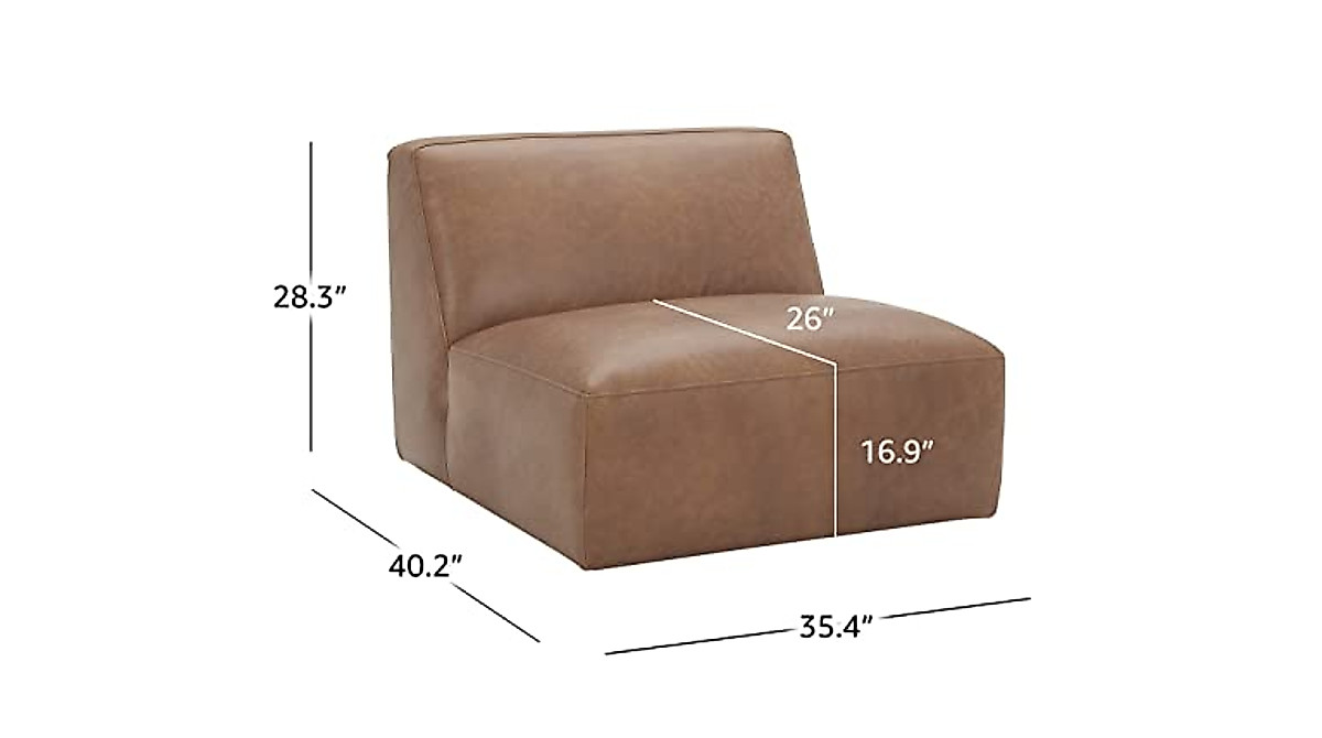 Rivet Modern Armless Lounge Chair in Cognac Brown Leather | Comfortable ...