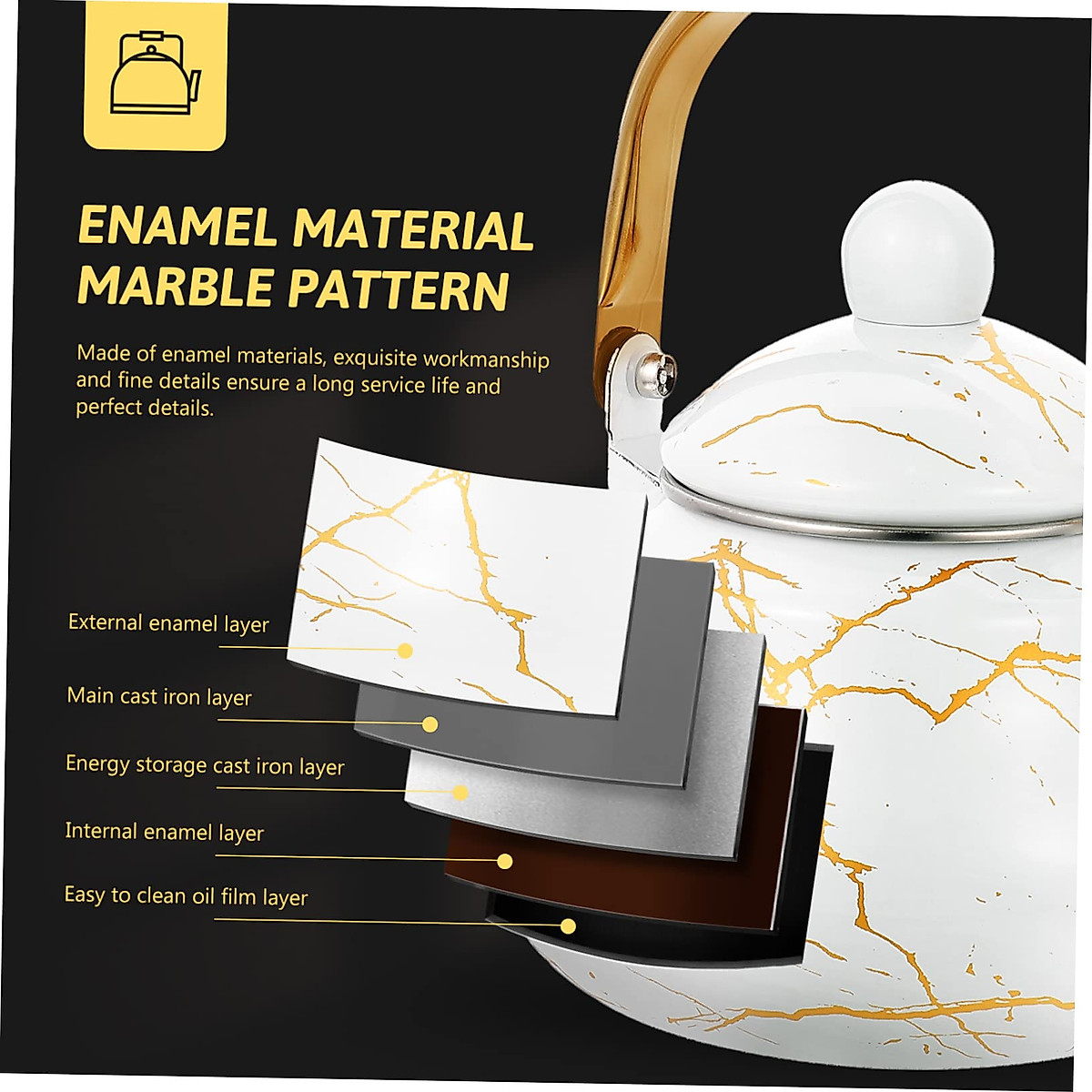 LABRIMP Marble Enamel Jug Gas Top Kettle Espresso Maker Camping Stoves Ceramic Tea Kettle Warmer Coffee Pot Enamel Stovetop Kettle Drip Coffee Kettle White Vintage Pear Shaped Pot